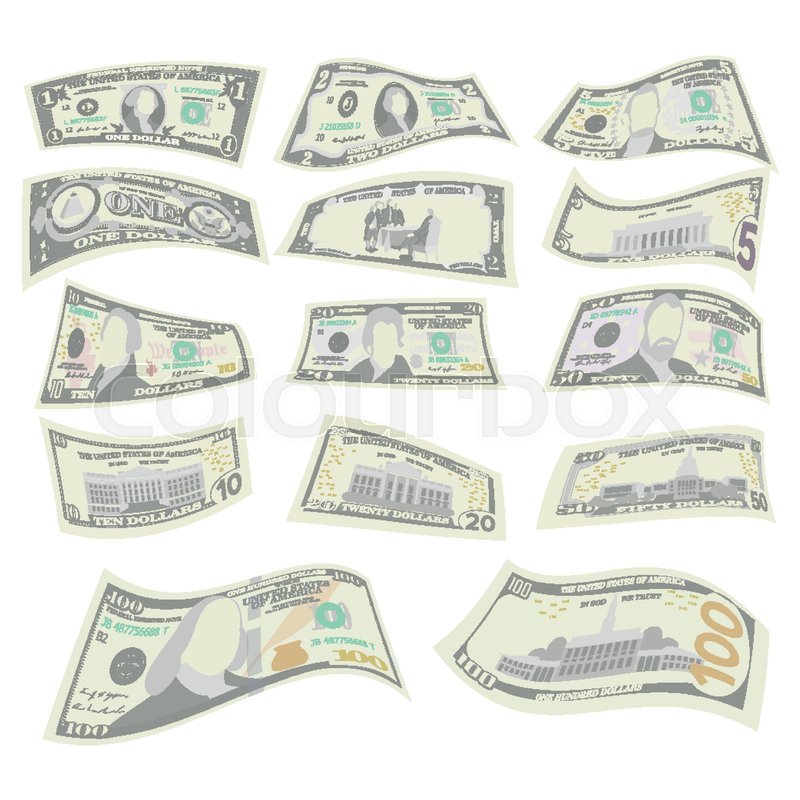 Flying Dollars Set. Vector. Two Sides ... | Stock vector | Colourbox