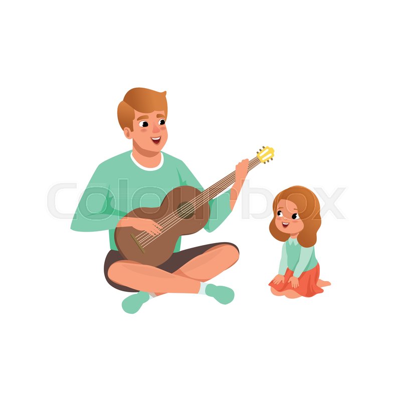 Father playing guitar music to his ... | Stock vector | Colourbox