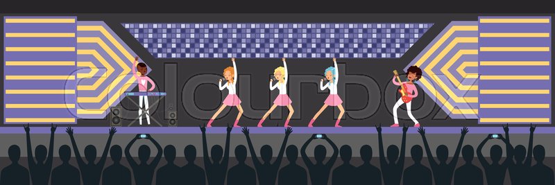Girls band singing song on the stage, ... | Stock vector | Colourbox
