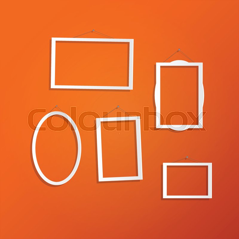 Illustration of hanging white frames ... | Stock vector | Colourbox