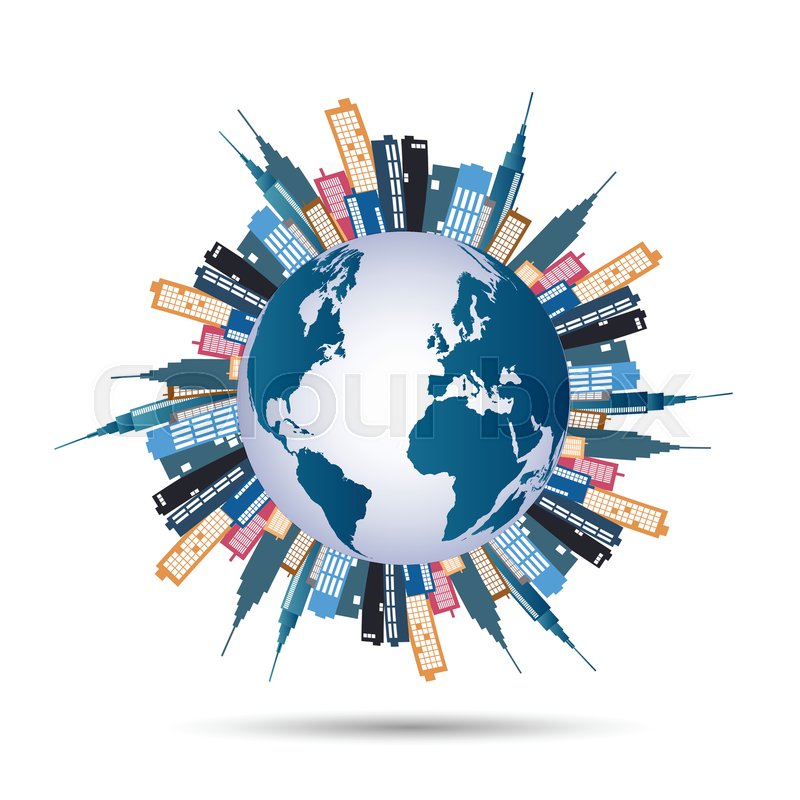 Illustration of buildings and world ... | Stock vector | Colourbox