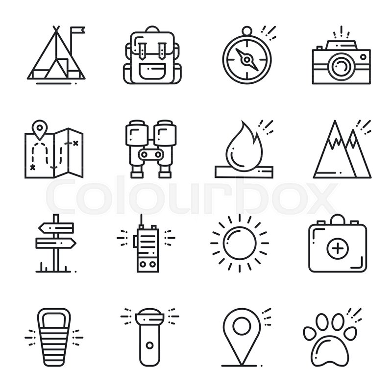 Hiking and Camping Line Icons Set. ... | Stock vector | Colourbox