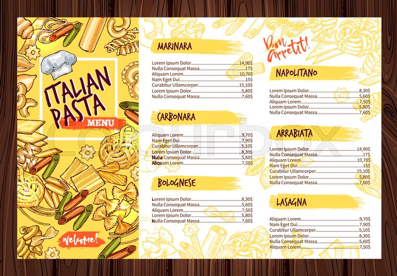 Italian pasta cuisine menu design ... | Stock vector | Colourbox