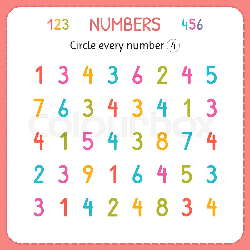 Circle every number Four. Numbers for ... | Stock vector | Colourbox