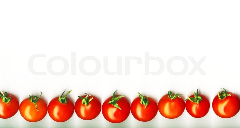A line of red organic cherry tomatoes | Stock image | Colourbox