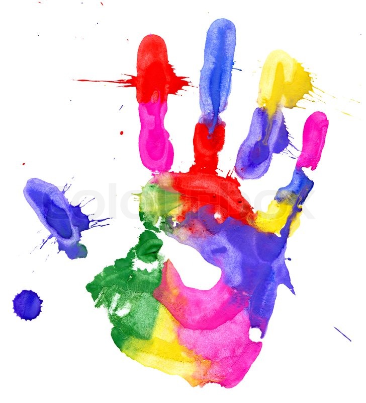Close up of colored hand print on white ... | Stock image | Colourbox