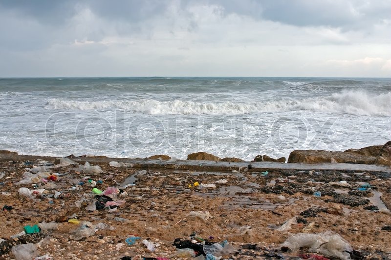 A lot of garbage on the sea coast | Stock image | Colourbox