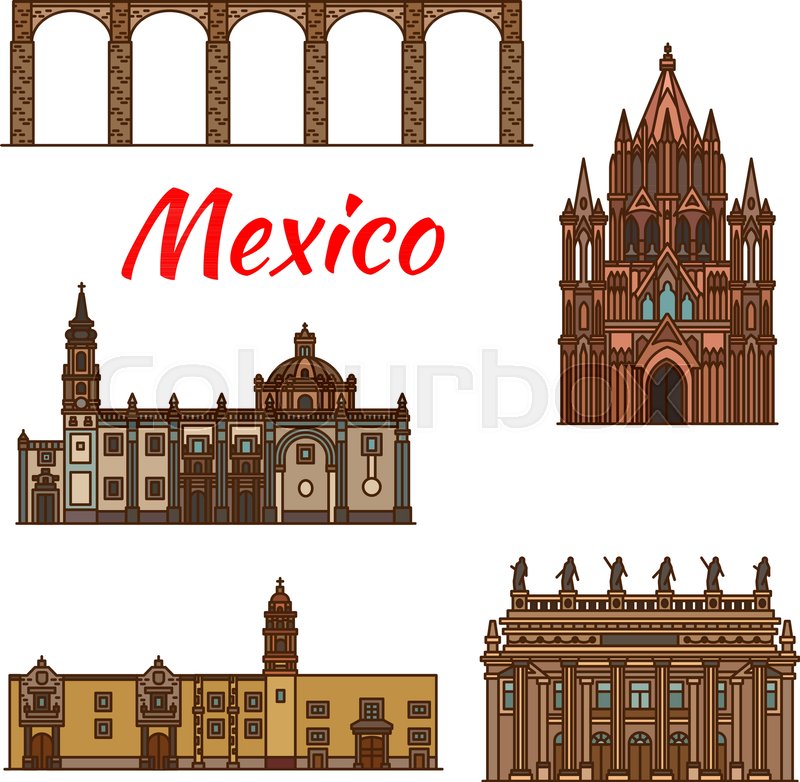 Mexico architecture landmarks and ... | Stock Vector | Colourbox
