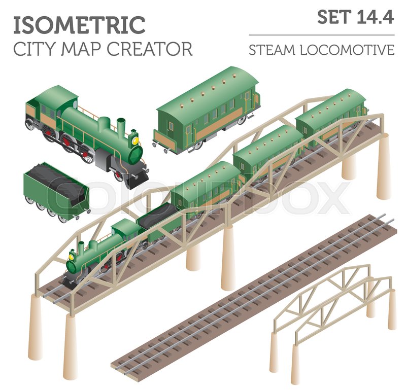 3d isometric retro railway with steam ... | Stock vector | Colourbox