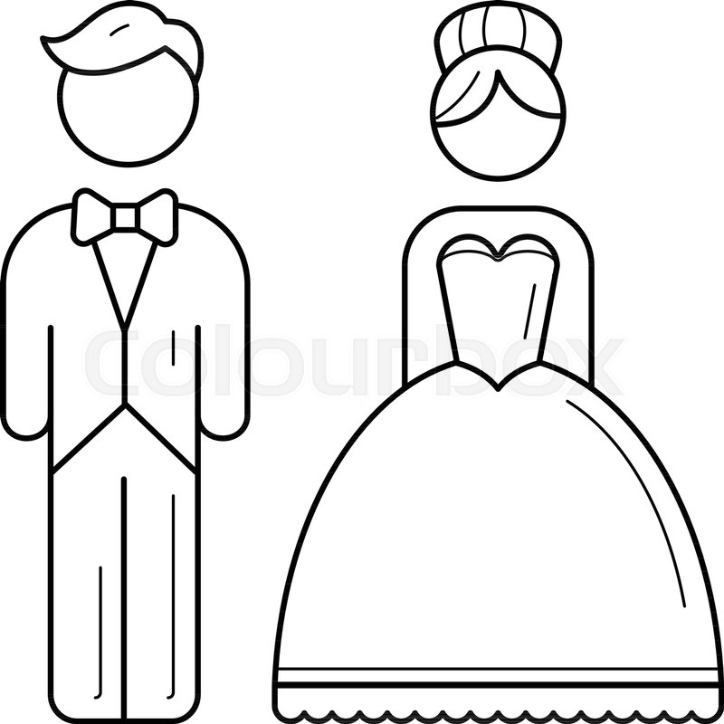 Bride And Groom Outline Drawing