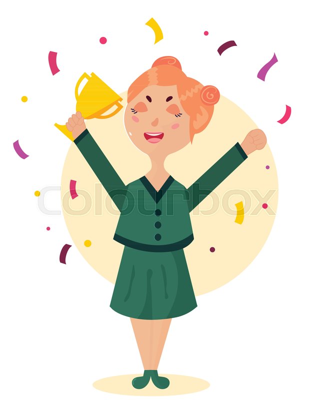 Girl holding winning trophy. Victory ... | Stock vector | Colourbox