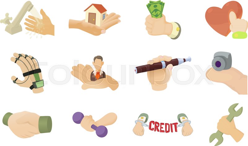 Object in hand icon set. Cartoon set ... | Stock vector | Colourbox