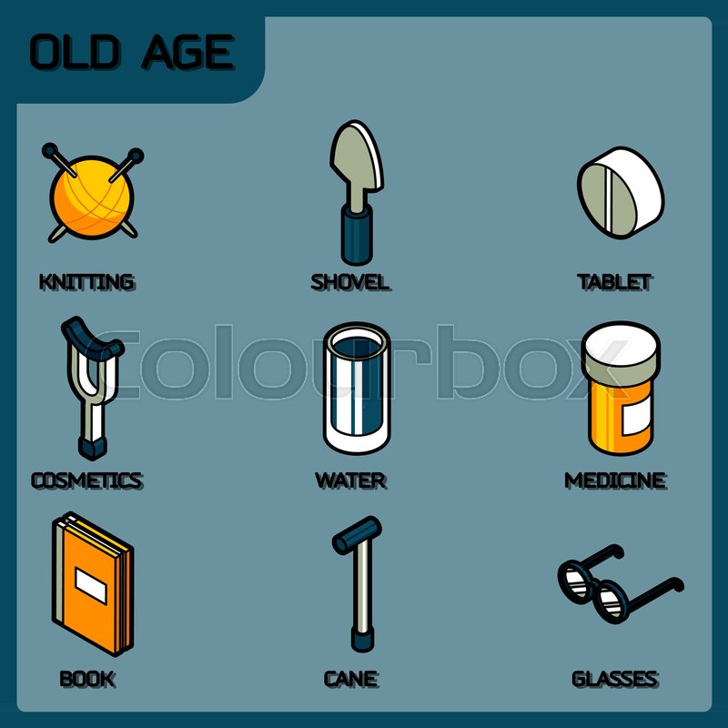Old age color outline isometric icons. ... | Stock vector | Colourbox