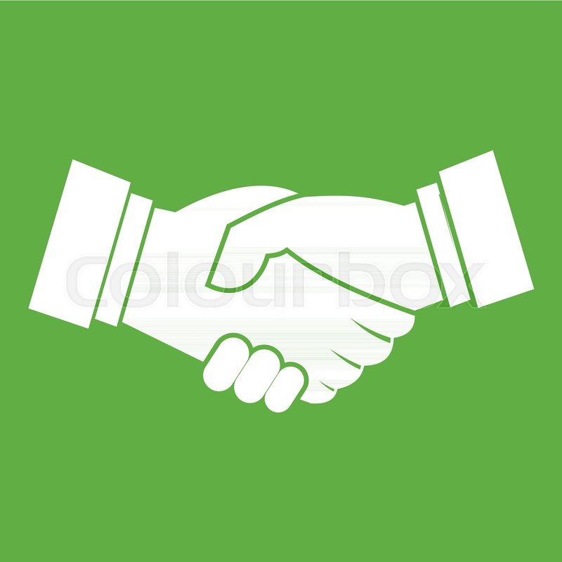 Handshake icon white isolated on green ... | Stock vector | Colourbox