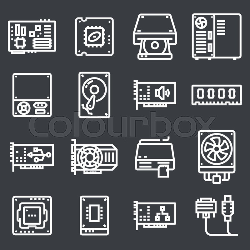 Computer Hardware Icons. PC ... | Stock vector | Colourbox