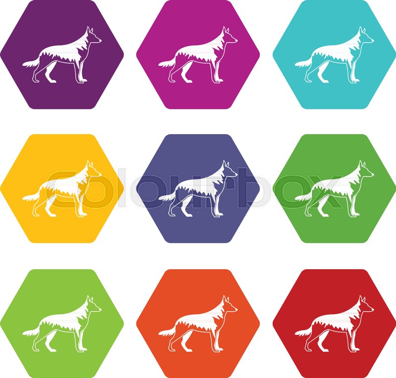 Shepherd dog icon set many color ... | Stock vector | Colourbox