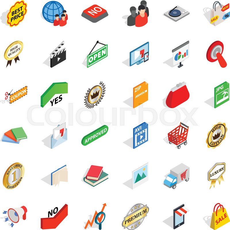 Barter icons set. Isometric set of 36 ... | Stock vector | Colourbox