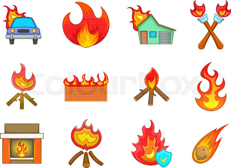 Fire icon set. Cartoon set of fire ... | Stock vector | Colourbox