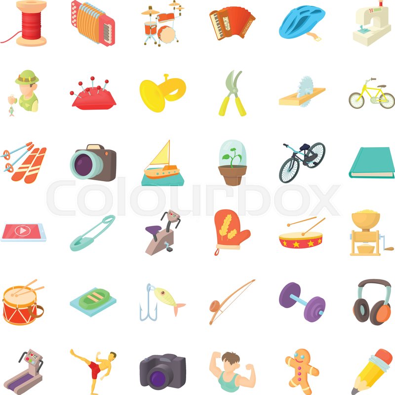 Hobby icons set. Cartoon style of 36 ... | Stock vector | Colourbox