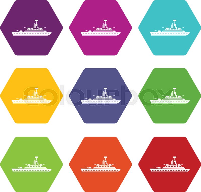 Military warship icon set many color ... | Stock vector | Colourbox
