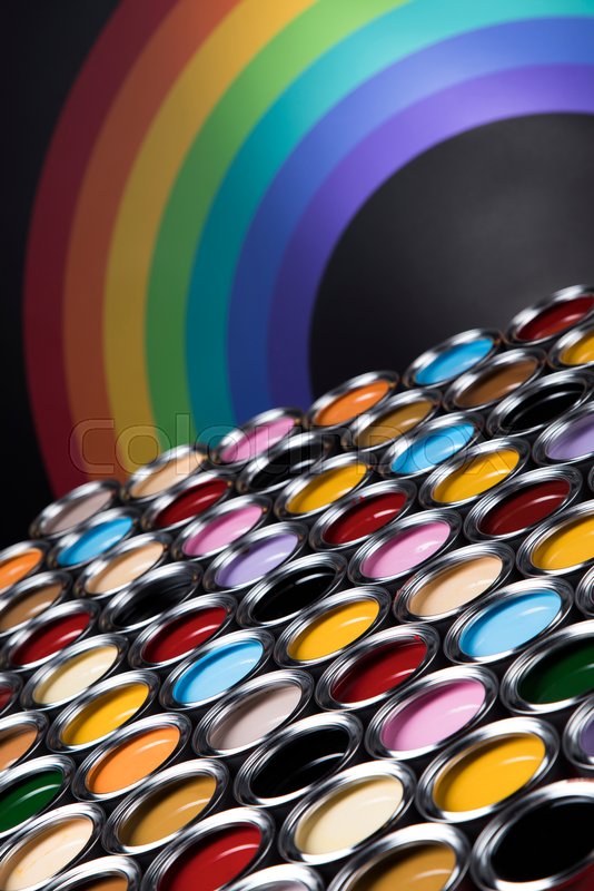 Rainbow, tin metal cans with color ... | Stock image | Colourbox