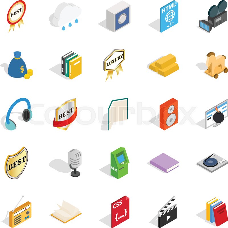 Publish icons set. Isometric set of 25 ... | Stock vector | Colourbox
