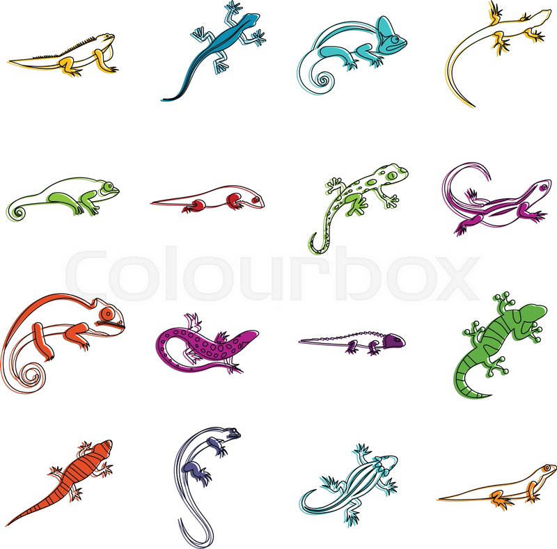 Lizard icons set. Doodle illustration ... | Stock vector | Colourbox