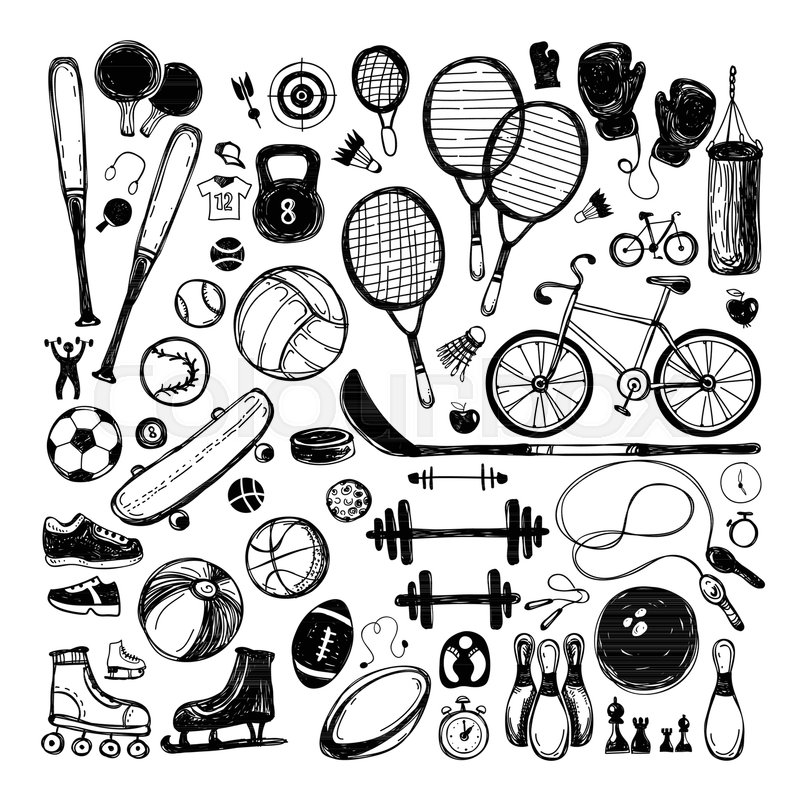 Sport sketch equipment. Hand drawn ... | Stock vector | Colourbox