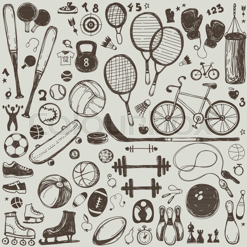 Sport sketch equipment. Hand drawn ... | Stock vector | Colourbox