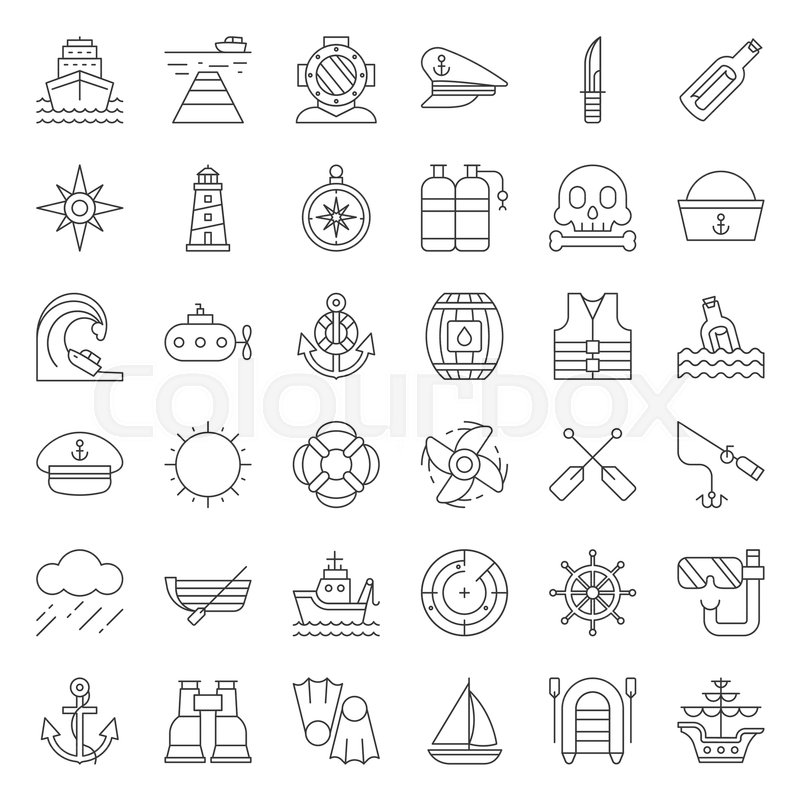 Nautical and sailor, outline icon set | Stock vector | Colourbox