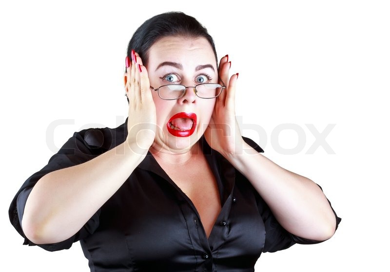 A woman in a panic isolated on a white ... | Stock image | Colourbox