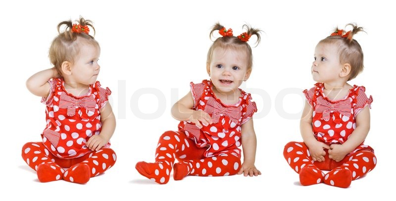 Set of three girls in a red dress, ... | Stock image | Colourbox