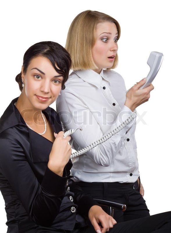 One woman cut off the telephone ... | Stock image | Colourbox