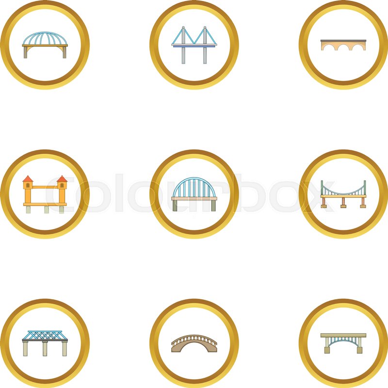 Types of bridges icons set. Cartoon ... | Stock vector | Colourbox
