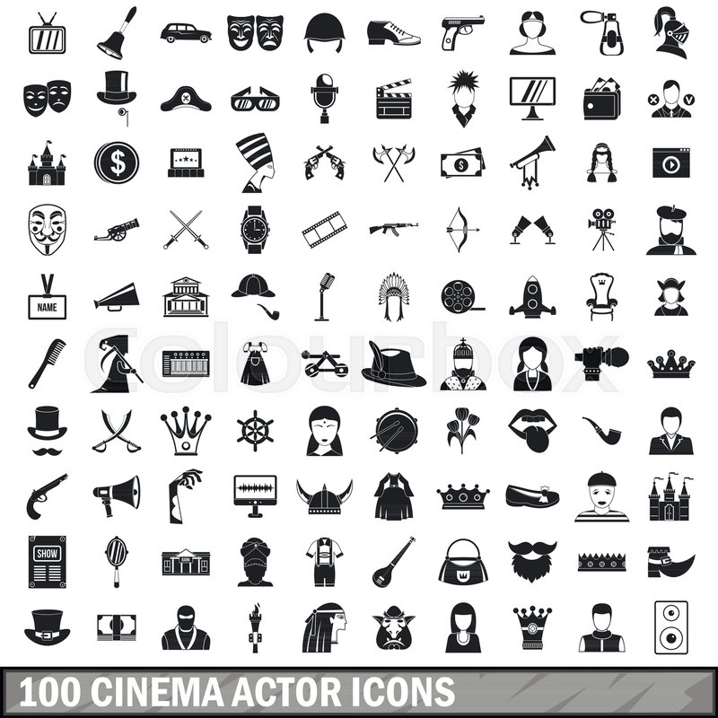 100 cinema actor icons set in simple ... | Stock vector | Colourbox