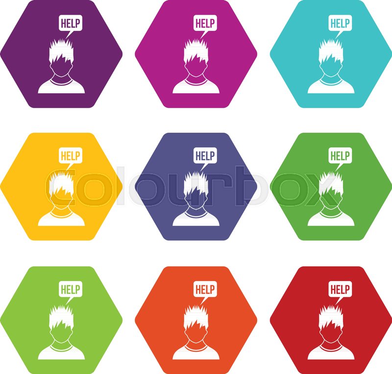 Man needs help icon set many color ... | Stock vector | Colourbox