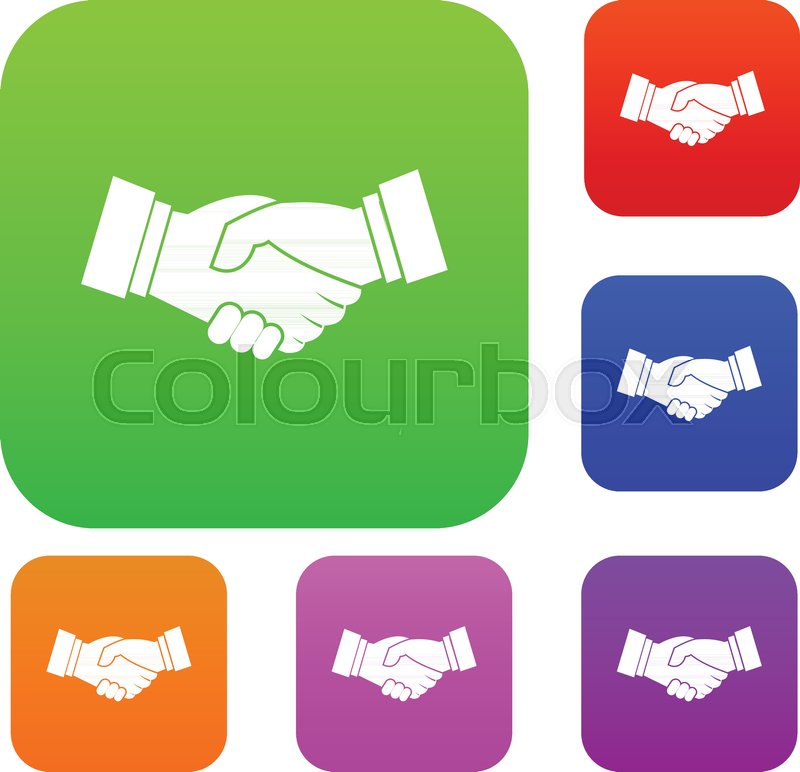 Handshake set icon in different colors ... | Stock vector | Colourbox