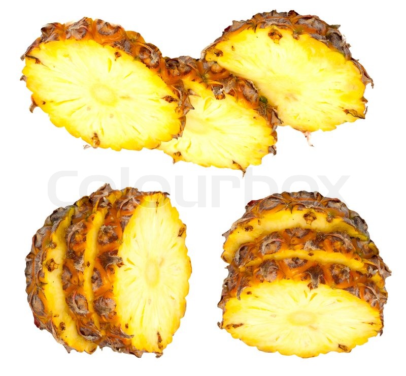 Three ananas slices, isolated on white ... | Stock image | Colourbox