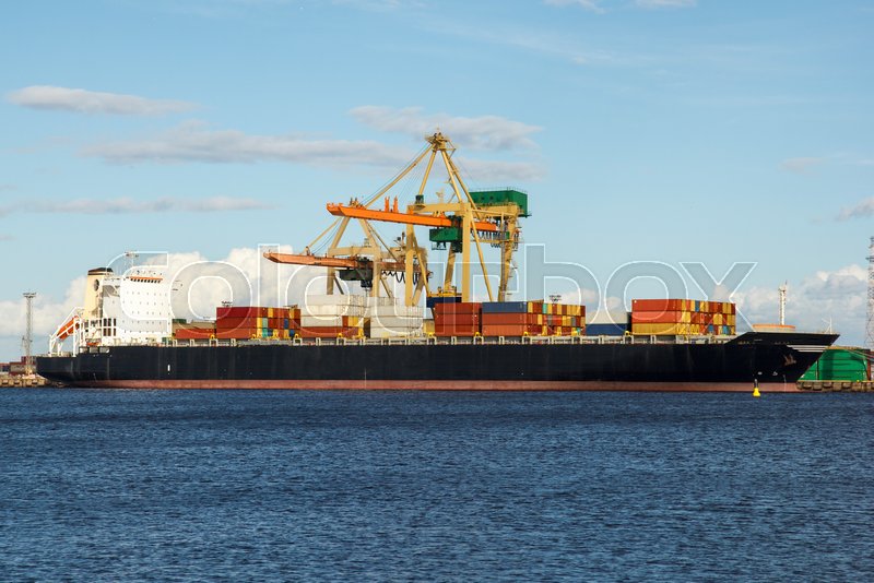 The container vessel in the port is ... | Stock image | Colourbox