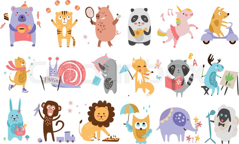 Set of funny cartoon animals ... | Stock vector | Colourbox