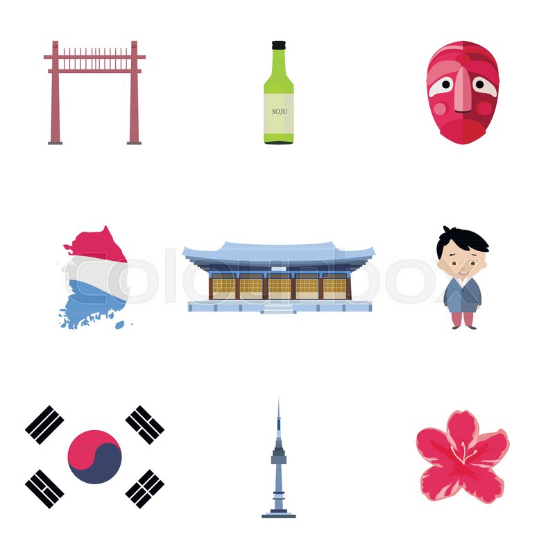 Korean icons set in flat style. ... | Stock vector | Colourbox
