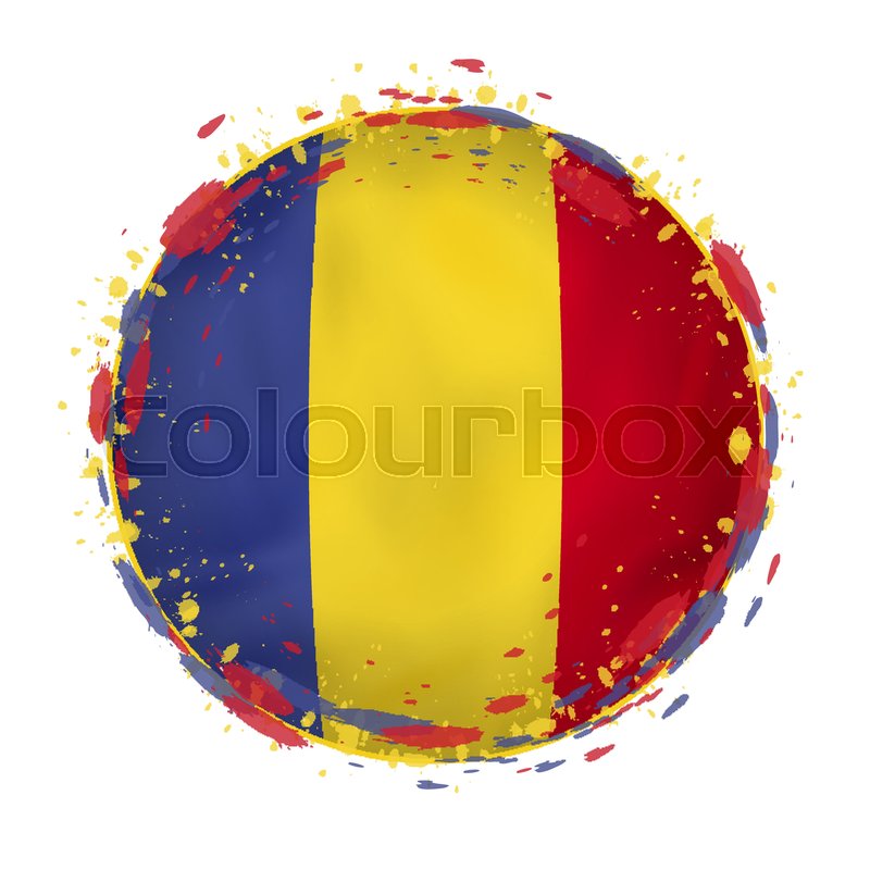 Round grunge flag of Romania with ... | Stock vector | Colourbox