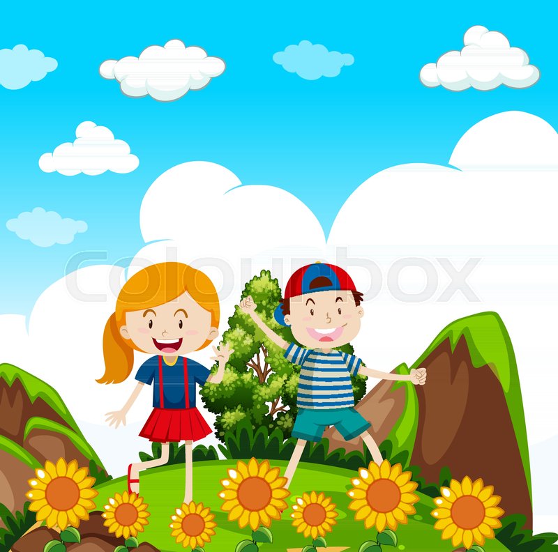 Kids Hiking Clip Art