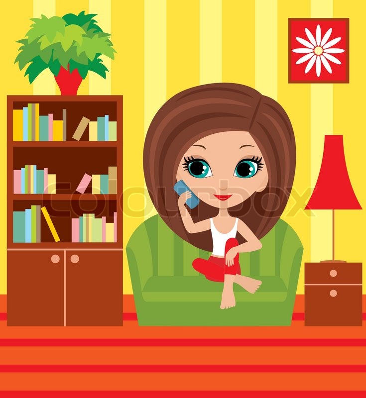 Mädchen Cartoon spricht am Telefon | Stock-Vektor | Colourbox