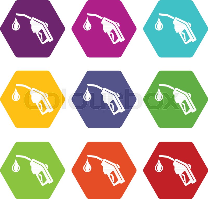 Gas pistol icons 9 set coloful ... | Stock vector | Colourbox