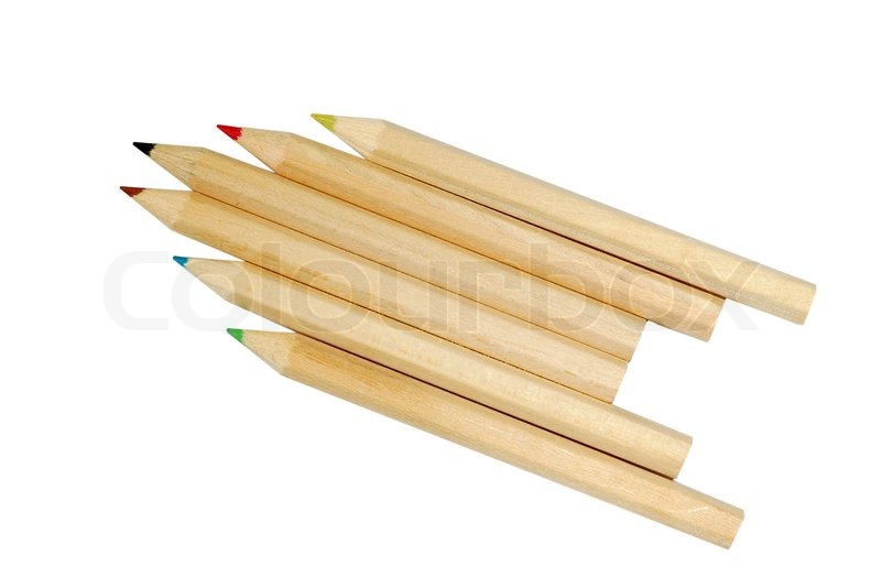 Wooden crayons on a white background | Stock Photo | Colourbox