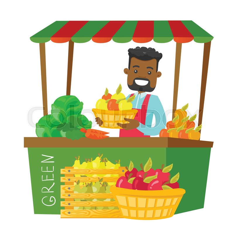 Young african-american street seller ... | Stock vector | Colourbox