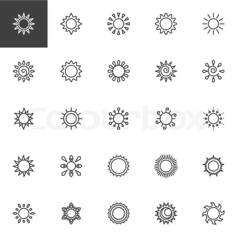 Sun outline icons set. linear style ... | Stock vector | Colourbox
