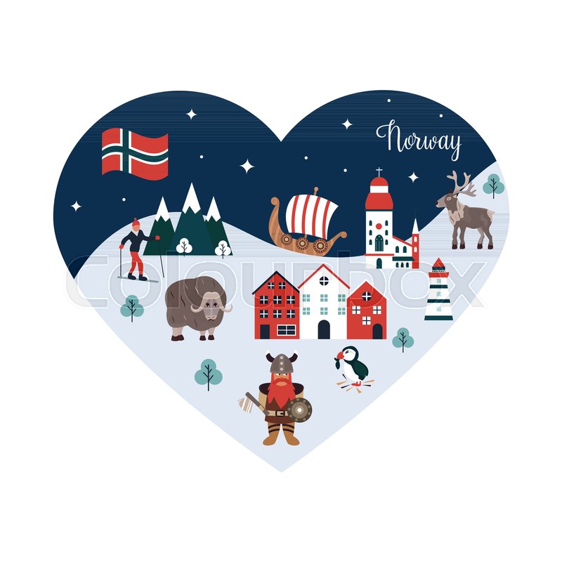 Set of Norway landmarks. Vector ... | Stock vector | Colourbox
