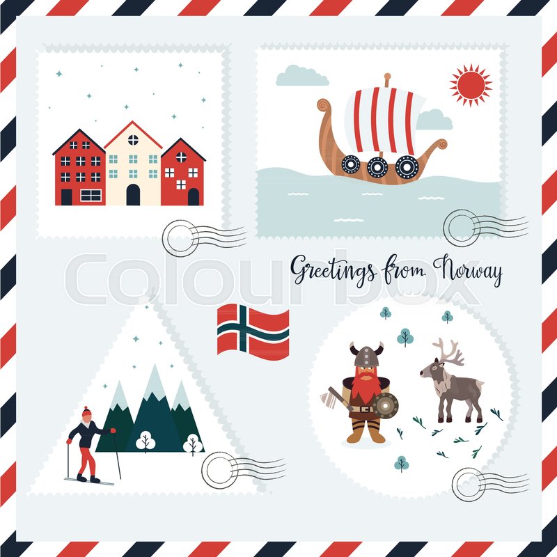 Set of Norway landmarks. Vector ... | Stock vector | Colourbox